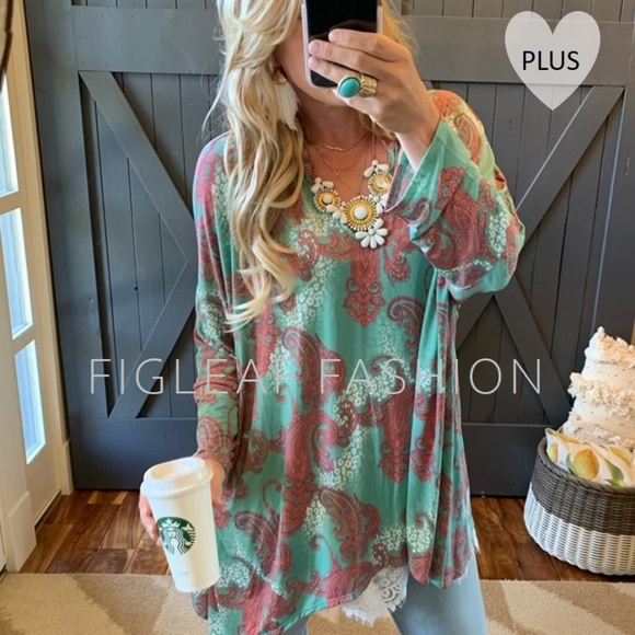 Figleaffashion | Tops | New Plus Size Floral Long Sleeve Tunic Blouse ...